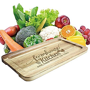 Farmhouse Kitchen Funny Acacia Wooden Rectangular Serving Tray, Farmhouse Platter, Dessert Appetizer Plates, Salad Plates,for Fruit, Cookie, Platter, Bread Vegetable, Food