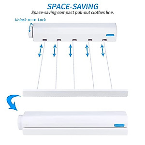 Retractable Outdoor Clothesline Indoor Wall Mounted Flexible Clothes Dryer Plastic Telescopic Rope Hanger Space Saving for Hanging Drying Rack Wet Dry Laundry Bathroom Hotel Travel Camping(4 Ropes)