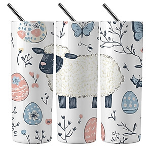 Tumbler with Lid and Straw Cute cartoon hand drawn lamb Thermos Coffee Travel Mug Cute Cups 20 oz Insulated Tumbler for Daily Holiday Decor Gift Coffee Cup