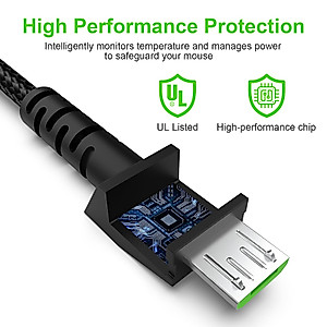 Toxaoii USB Micro Braided Mouse Charging Cable, Naga Pro 20000 DPI Charging Cord Compatible with Razer Naga Pro, DeathAdder V2 Pro, Basilisk, Viper Ultimate Wireless Gaming Mouse Charging Cord, 5.9FT