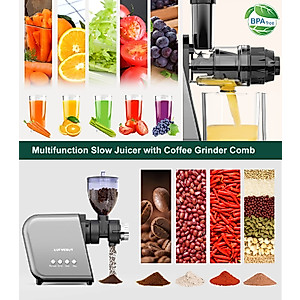Cold Pressed Juicer Machine For Fruit and Vegetable, Coffee Grinder Machine, Slow Masticating Juicer Electric Coffee Bean Grinder from Espresso to Cold Brew, Easy to Clean Juice Extractor,Quiet Motor