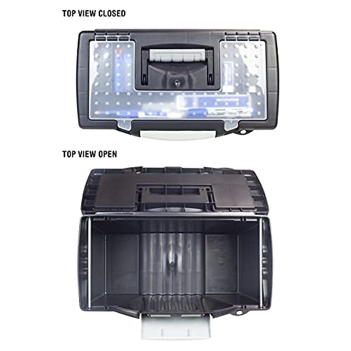 Storex Legal File Box with Organizer Lid – Plastic Office File Storage Box for Letter and Legal Hanging Folders, 17.13 x 9.63 x 11 Inches, Black, 1-Count (61510U01C)