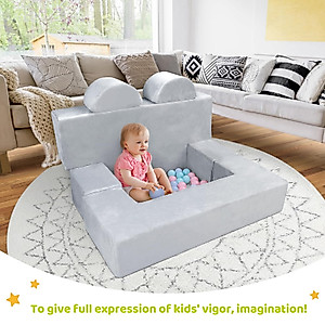 DREAMANIA Play Couch for Toddlers 1-3, 2024 Upgraded Toddler Couch Sofa for Boys Girls, Iedal Gift for Kids Child Playing in The Bedroom Playroom Toy Living Room, Grey