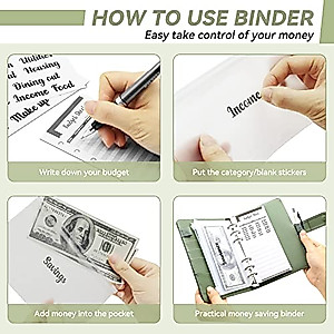 Budget Binder with Zipper Envelopes,Cash Envelopes for Budgeting, Money Organizer for Cash, A6 Budget Binder with 8pcs Cash envelopes, 12pcs Expense Trackers, 23pcs Label Stickers