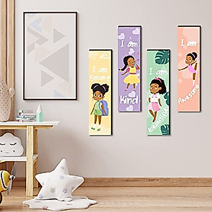 4 Pieces Motivational Black Girl Wall Decor, Wall Art Inspirational Quotes, Black Girl Theme Room Wall Decor, Perfect for Girl Kids Bedroom Playroom Decoration
