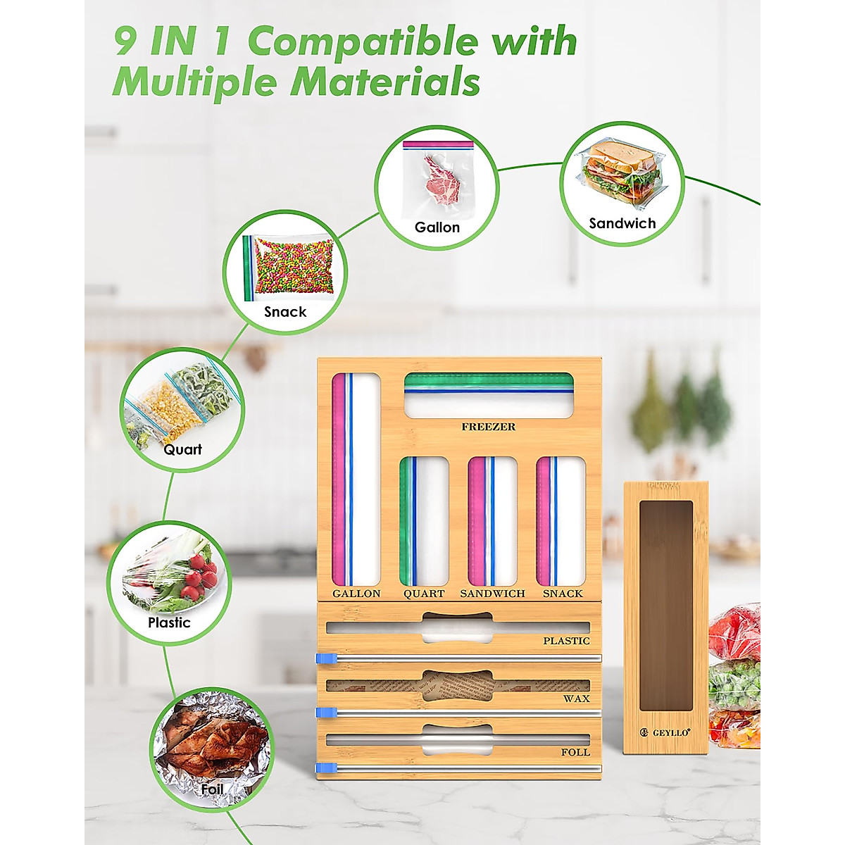 GEYILO Bag Storage Organizer, Storage Bag Organizer, 4 Separate Baggie Organizer, Ziplock Bag Storage Organizer for Kitchen Drawer, Compatible with Gallon, Quart, Sandwich & Snack Variety Size Bags