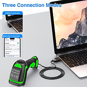 2D UHF RFID Wireless Bar Code Scanner Ultra-Long Distance Reading Industrial Barcode Scanner,1D/2D/QR&USB Wired &USB Wired and BT Wireless 2.4Ghz 3 in1 Barcode Reader for Inventory,Remote Items etc