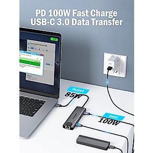 USB C Hub, Lemorele USB-C Hub (6-in-1) with 4K@60Hz HDMI, Gigabit Ethernet,100W Power Delivery, USB-C and 2 USB-A 5 Gbps Data Ports, USB c Adapter for MacBook Air, MacBook Pro, XPS, and More
