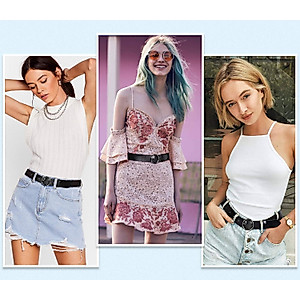 WERFORU Women Casual Dress Belt Genuine Leather Belt with Round Buckle,Black,Suit Pant Size 29-34 inches