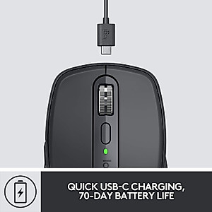 Logitech MX Anywhere 3 Compact Performance Mouse, Wireless, Comfort, Fast Scrolling, Any Surface, Portable, 4000DPI, Customizable Buttons, USB-C, Bluetooth - Graphite (Renewed)