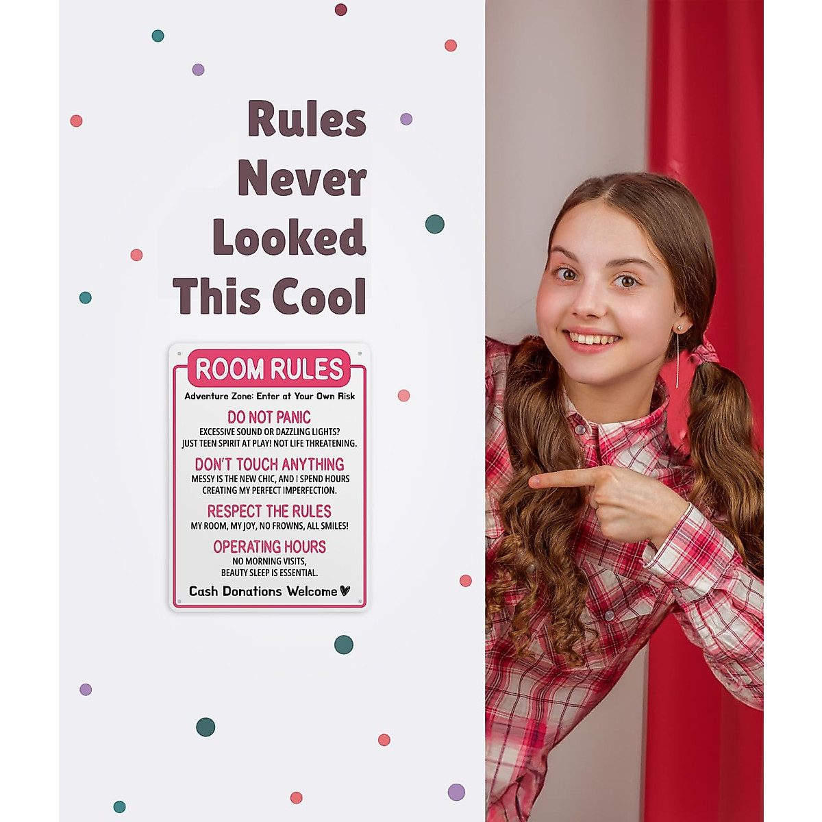 Funny Room Rules Sign - Cute Room Decor for Teen Girls Bedroom, Pink Preppy Room Decorations, Cute Teenage Door Sign & Fun Gifts for Birthday and Holidays (Room Rules)…