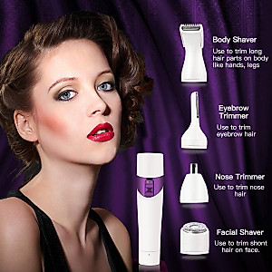Veru ETERNITY 4 in 1 Electric Face Shavers for Womens with Facial Hair Removal for Women with Bikini Trimmer, Nose Hair Trimmer, Eyebrow Trimmer USB Charger