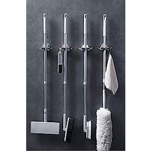 Uncle Jack Broom Mop Holder with Rag Hooks, Mop Gripper and Rag Holder,Self Adhesive No Drilling Super Anti-Slip,for Bathroom Kitchen, Wall Mounted Tool Organizer, Garage Storage (Pink 4 Sets)