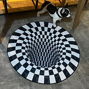 Wemune 3D Carpet Bottomless Hole Optical Illusion Area Rug, Black and White Plaid Rug, Checkered Optical Illusions Rug, for Dining Room Carpet Home Bedroom Floor Mat,2,47 * 47 inch