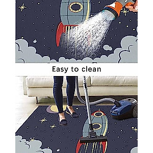CHARMHOME Indoor Outdoor Rugs 5'x8' - Waterproof Patio Rug Camping Rug for Porch Deck Backyard Patio - Space Theme Cute Cartoon Rocket Moon and Stars Pattern Area Rug Easy Clean