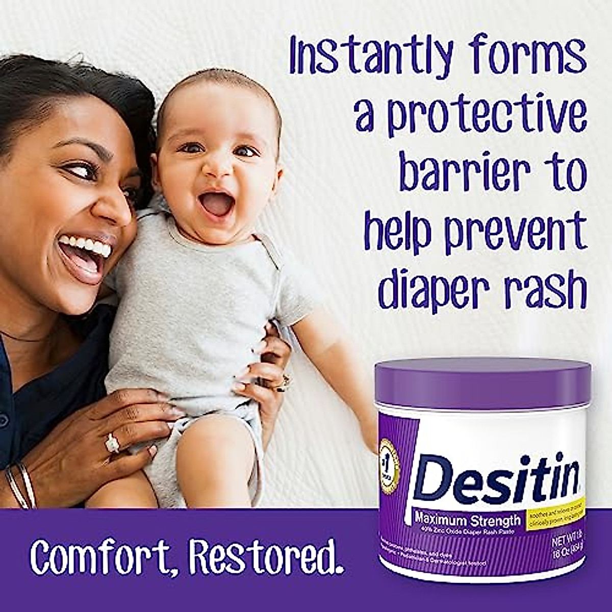 Desitin Maximum Strength Baby Diaper Rash Cream with 40% Zinc Oxide for Treatment, Relief & Prevention, Hypoallergenic, Phthalate- & Paraben-Free Paste, 16 oz