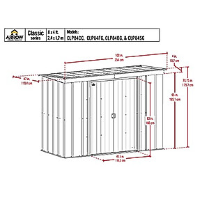 Arrow Classic Steel Storage Shed, 8x4, Charcoal