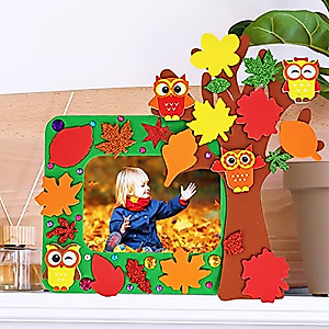 Winlyn 12 Sets Fall Thanksgiving Craft Kits DIY Thanksgiving Picture Frame Decorations Art Sets Tree Smile Face Pumpkin Autumn Leaf Owl Turkey Foam Stickers Arts and Crafts for Kids Party Activities