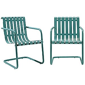 Crosley Furniture Gracie Retro Metal Outdoor Spring Chair - Caribbean Blue (Set of 2)