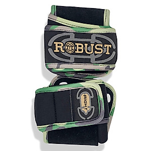 ROBUST FITNESS Genuine Leather Hand Grips for Gymnastics & Cross-Training, Pull-ups, Weightlifting, WODs with Neoprene Wrist warps. Palm Shield from Rips & Blisters. (Camouflage, Medium)