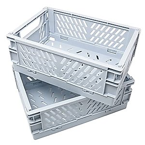 SJZBIN 2pcs Mini Folding Basket 15 x 10 x 5.8cm Blue Plastic Folding Storage Crates for Home Kitchen Bedroom Bathroom
