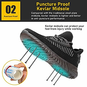 Furuian Steel Toe Shoes for Men Comfortable Safety Shoes Non Slip Steel Toe Sneakers Mens Work Shoes Black Size M12/W13.5