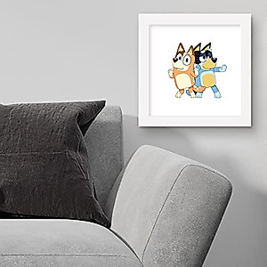 Trends International Gallery Pops Bluey - Bandit and Chilli Graphic Wall Art, White Framed Version, 12'' x 12''
