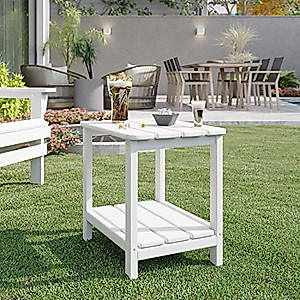 BASCWIHOM Outdoor Adirondack Side Tables, HDPE Weather Resistant Outside End Tables with 2 Shelves for Patio, Backyard, Pool, Indoor Outdoor Companion, Easy Maintenance & Waterproof,