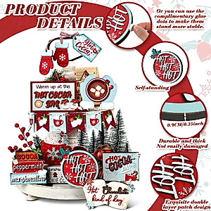 15 Pcs Christmas Tiered Tray Set with Hot Cocoa Wood Signs - Warm Winter Tabletop Decor and Centerpiece for Holiday Home Tables (Hot Cocoa)