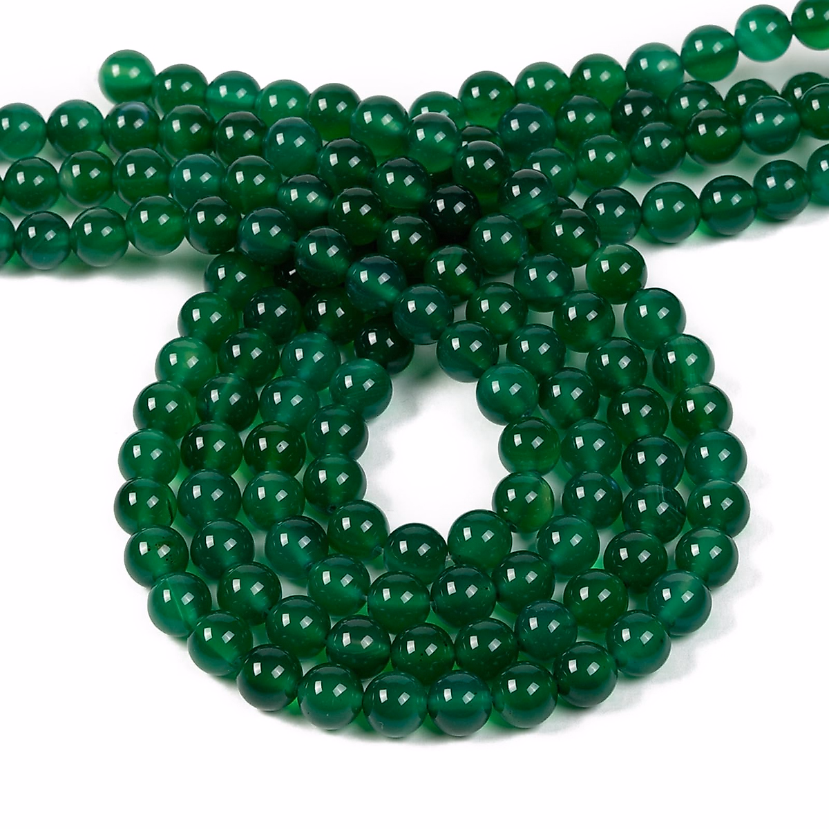 MIRGREE 120pcs 8mm Natural Gemstone Round Smooth Spacer Loose Stone Beads for Jewelry Making,Link Bracelets,Necklaces,Strand with Crystal Stretch Cord Spacer Beads (Green Agate)