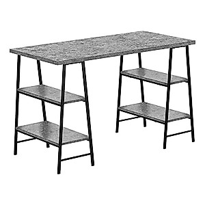 Monarch Specialties 7526 Computer Desk, Home Office, Laptop, Storage Shelves, 48" L, Work, Metal, Laminate, Black, Contemporary, Modern Desk-48 L Grey Stone-Look, 47.25" L x 23.75" W x 30" H