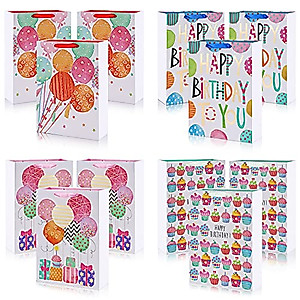 Birthday Gift Bags, 12Pack Gift Bags Medium Size With Handles, Gift Bag Bulk, 4 Assorted Designs Foil Gift bags for Kids Birthday, Birthday Party Favors, Kids Party Favors, 12.6Inch
