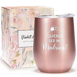 VIOLET & GALE Quieres Ser Mi Madrina - 12oz tumbler cup wine glass- Lovely Madrina gifts in Spanish, Godmother Proposal Gift