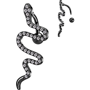 316L Surgical Steel Top Drop CZ Pave Snake Belly Button Ring (Black)