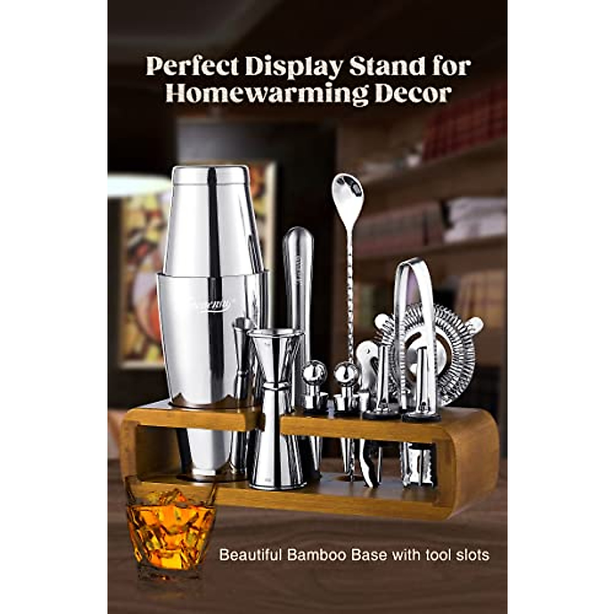 KITESSENSU Mixology Bar Kit with Stand | Complete 11-Piece Cocktail Shaker Set Bar Set for Inspired Drink Mixing Experience | Bartender Accessories for Home Bar Tools Set with Recipes Booklet