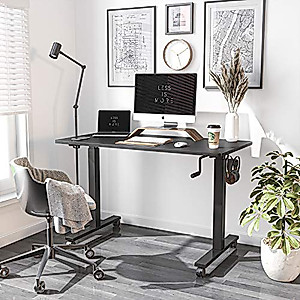 FEZIBO Crank Adjustable Height Standing Desk, 48 x 24 Inches Manual Stand up Desk, Sit Stand Desk with Handle, Home Office Desk with Black Top and Black Frame