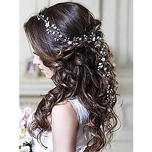 Unicra Flower Bride Wedding Hair Vine Crystal Bridal Headbands Flower Girls Headpiece Pearl Hair Accessories for Women and Girls (Silver)