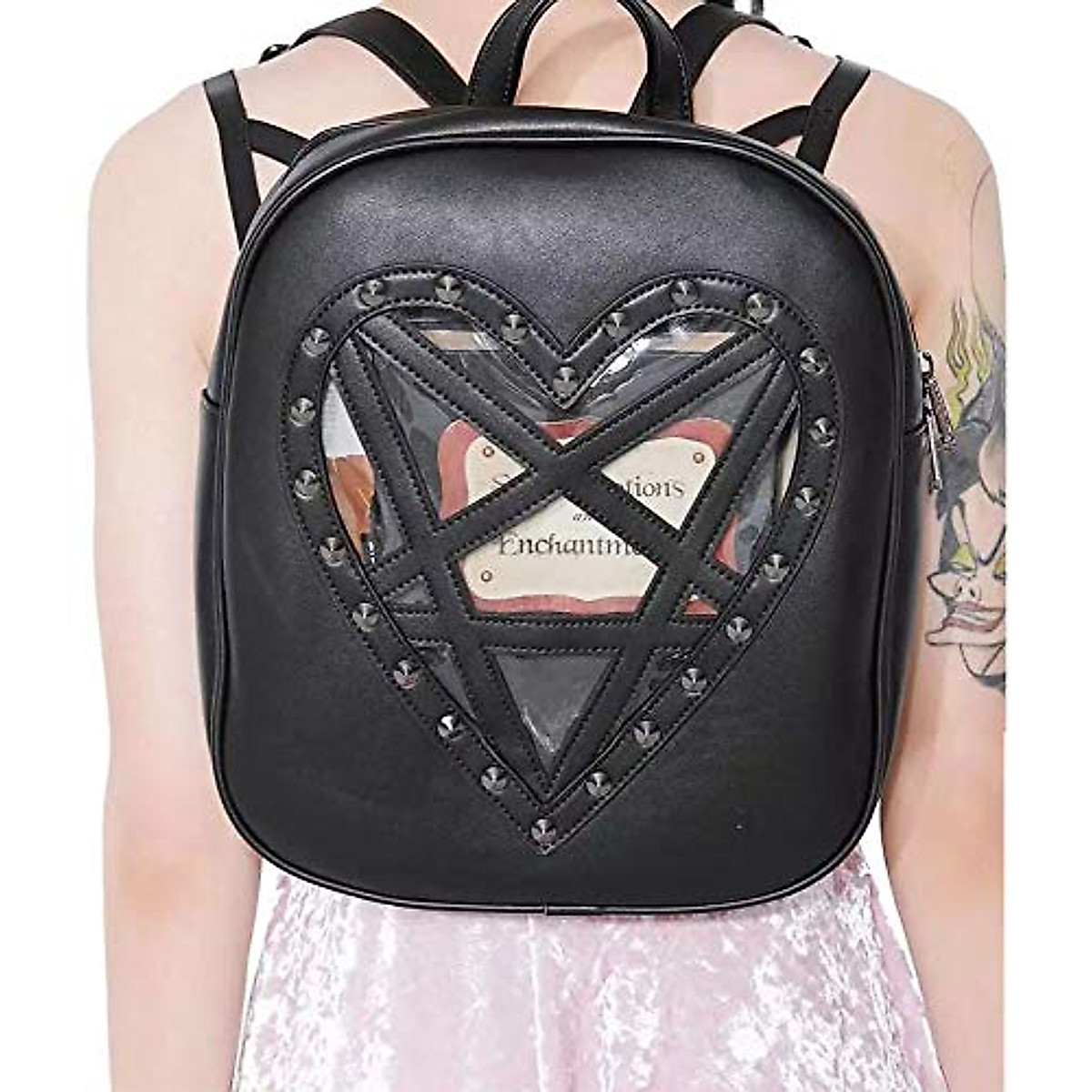 Nite closet Gothic Backpack Purse for Women Studded Ita Bag Star Transparent Front