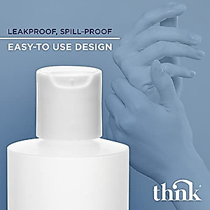 THNK, Plastic Bottle Squeeze Containers with Disc Top, Reusable, Refillable, Perfect for Hand Sanitizers, Lotions, Shampoo, Conditioner, and On-The-Go Liquids (5-Pack, 8-oz)