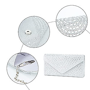 GripIt Rhinestones Clutch Evening Purses for Women Wedding Formal Evening Handbag Dress Elegant Purses Sparkly Clutch,Silver