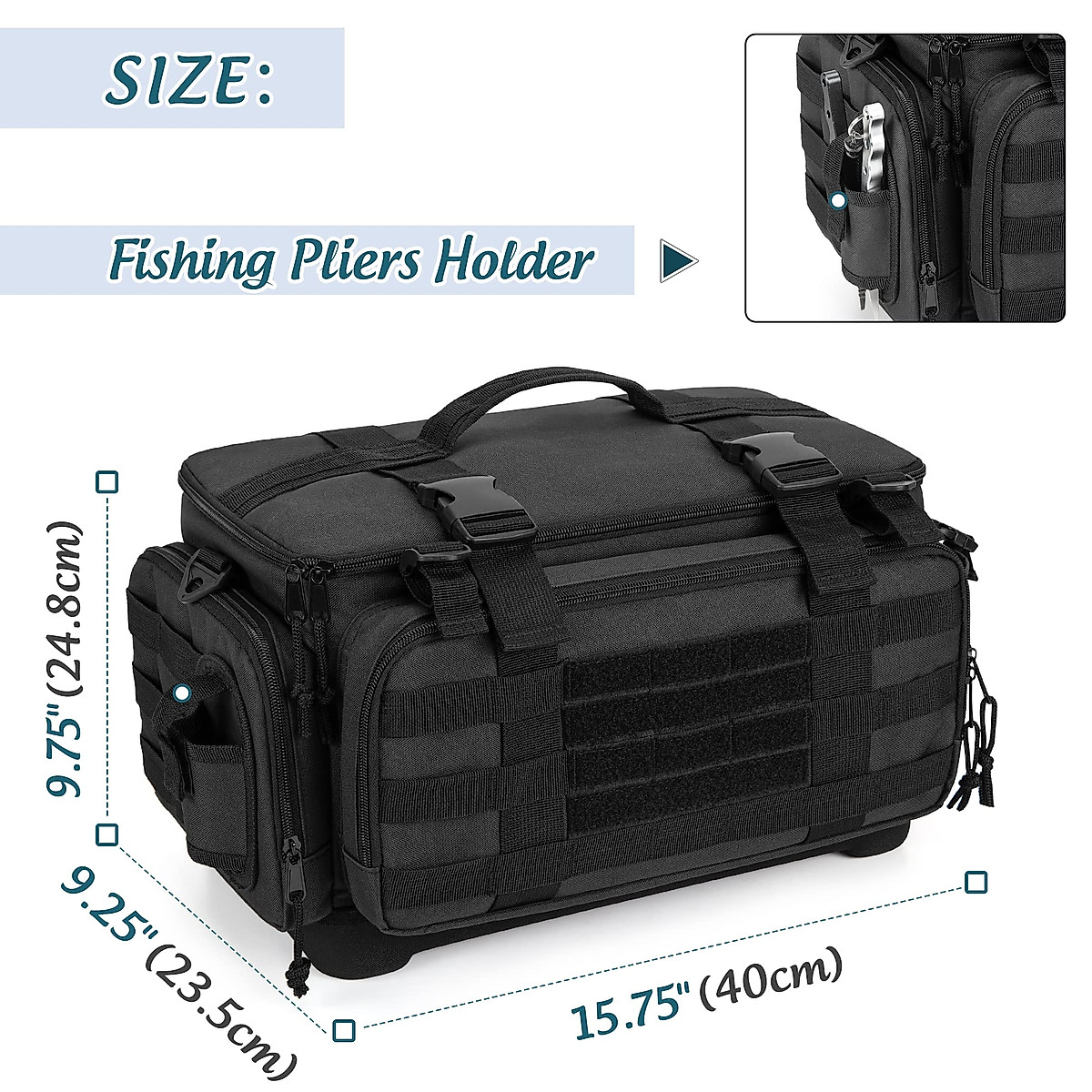 DSLEAF Waterproof Tackle Box Bag with Rod Holder, Soft Fishing Tackle Storage Bag with Non-Slip Base for Saltwater or Freshwater Fishing (Patent Design), Only Bag
