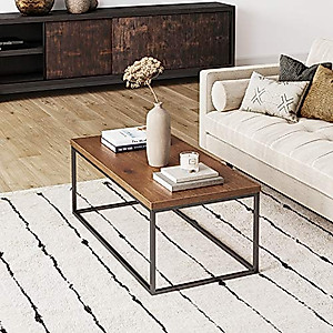 Nathan James Doxa Modern Industrial Coffee Table Wood in with Metal Rectangle Frame, Dark Brown/Black