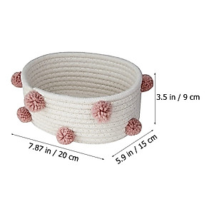 Cotton Rope Basket Storage Bin: Cotton Storage Baskets Woven Blanket Baskets with Pompom Round Storage Organizer for Dirty Clothes Pet Kids Small Items Storage 30X23CM