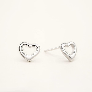 Lavishe Rhodium Plated 925 Sterling Silver Open Heart Stud Earrings for Women