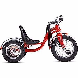 Schwinn Roadster Bike for Toddler, Kids Classic Tricycle, Low Positioned Steel Trike Frame with Bell and Handlebar Tassels, Rear Deck Made of Genuine Wood, for Boys and Girls Ages 2-4 Year Old, Red