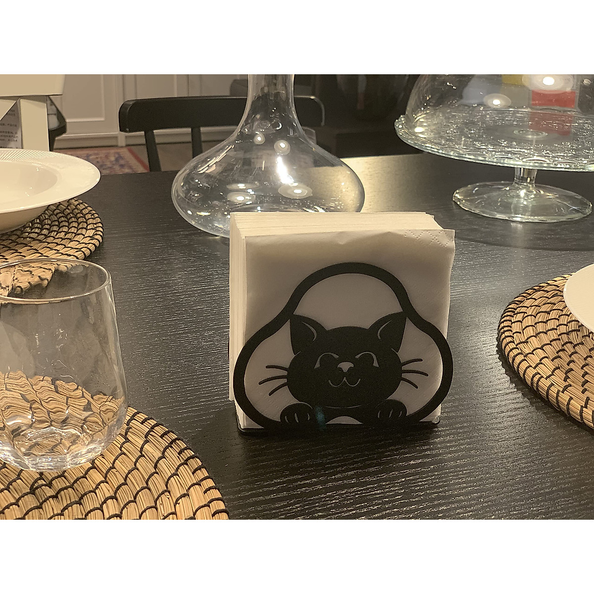 PXLYWLTZL Napkin Holder for kitchen，CAT black Metal Holders Tables, dinner iron Restaurants，Farmhouse，Cafe，Bar, Holders, Tissue Dispenser (CAT), 4.8inch 4inch 1.7inch (999)