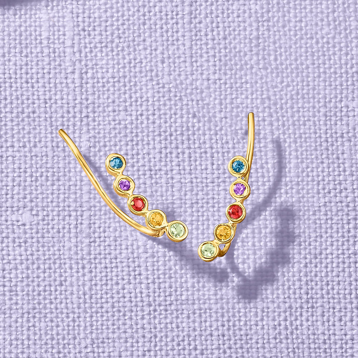 RS Pure by Ross-Simons 0.29 ct. t.w. Multi-Gemstone Ear Climbers in 14kt Yellow Gold