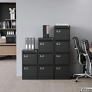 ZAOUS Metal Vertical File Storage Cabinet, 4 Drawer File Cabinet with Lock, 18" Deep Vertical Filing Cabinets for A4 Legal/Letter Size, Assembly Required (4 Drawer - Black)