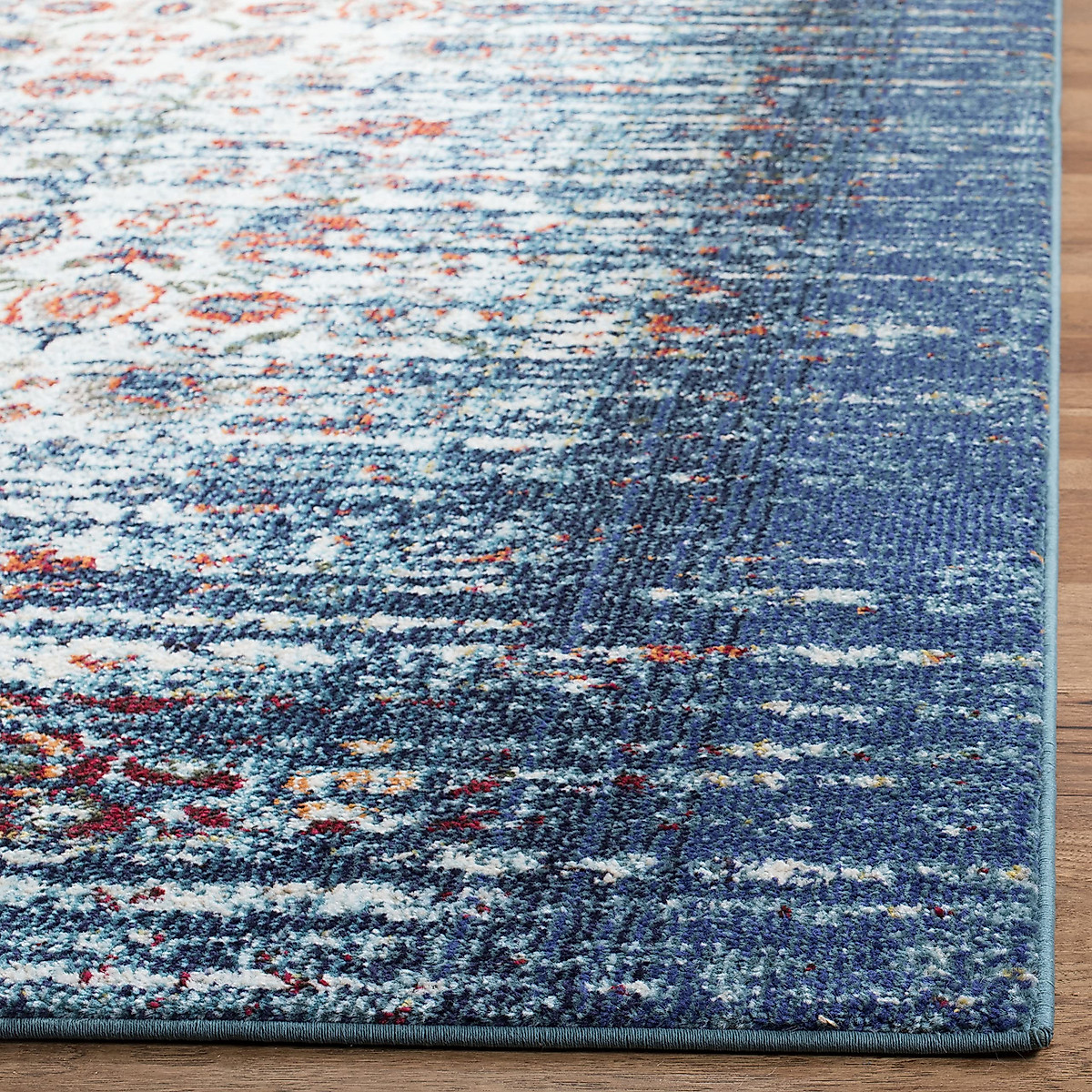 SAFAVIEH Monaco Collection Accent Rug - 3' x 5', Blue & Multi, Boho Abstract Distressed Design, Non-Shedding & Easy Care, Ideal for High Traffic Areas in Entryway, Living Room, Bedroom (MNC208J)