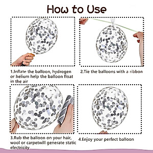 Black and Silver Balloons, 60pcs 12 Inches Black White Silver Confetti Balloons with 1 Ribbon for Birthday, Baby Shower, Wedding, and Silver Theme Party Decoration